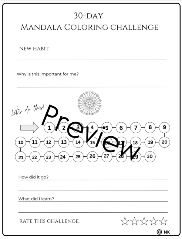 30-Day Challenge Mandala Coloring Tracker - Natasha Wellness Hub